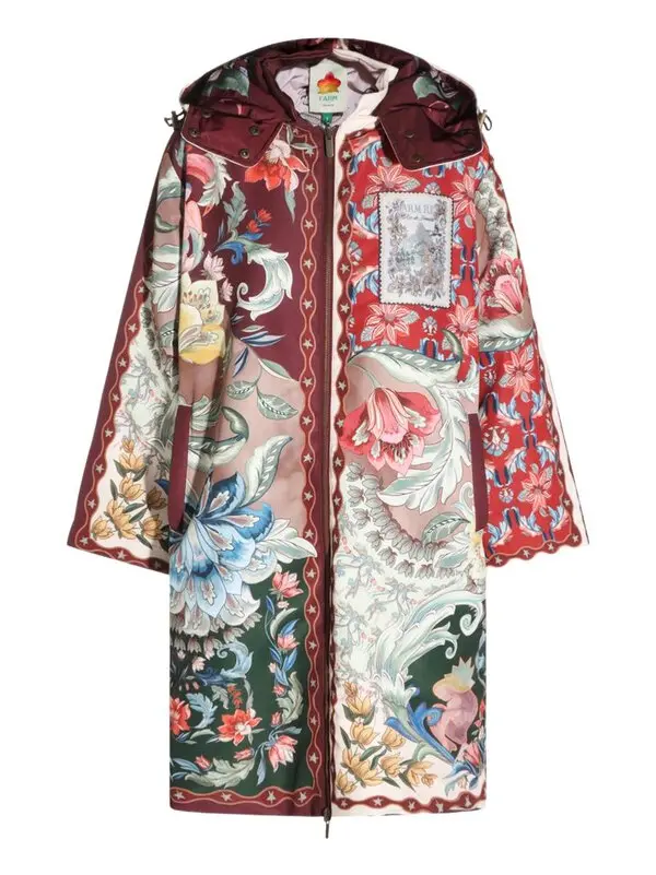 Farm Rio Patchwork Print Hooded Coat - Multicolor