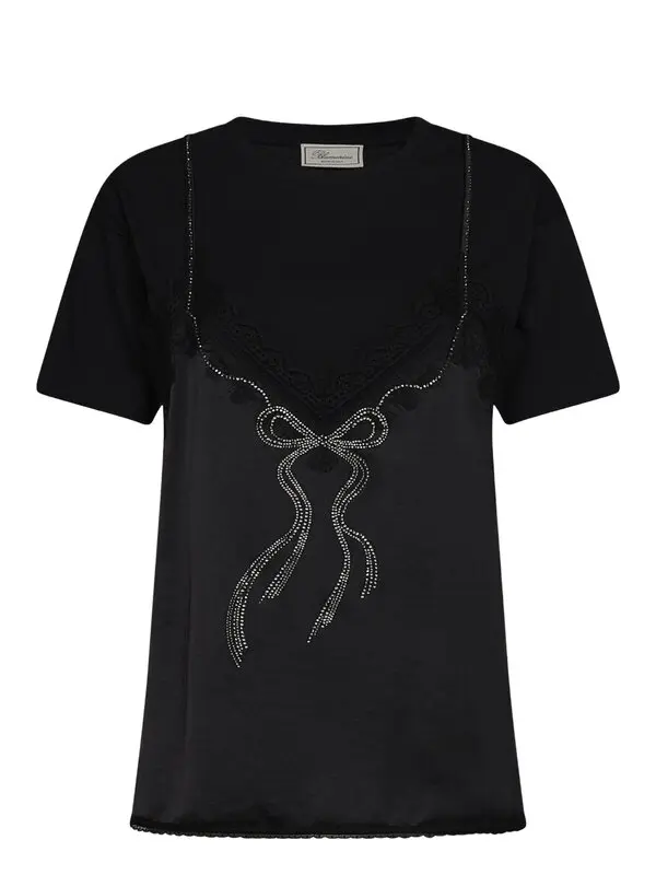 Blumarine Lace Bow Appliqué T-shirt - Black