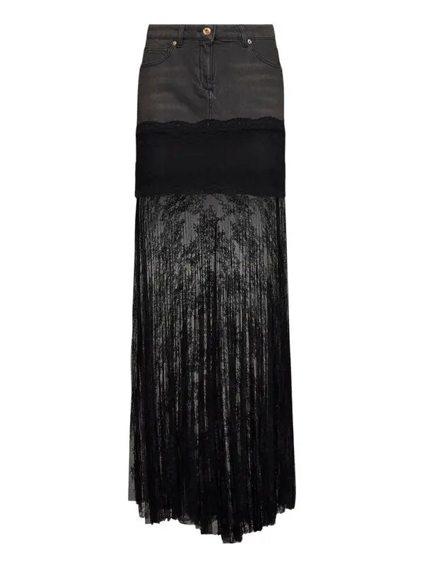 Blumarine Pleated Lace Panel Skirt - Black