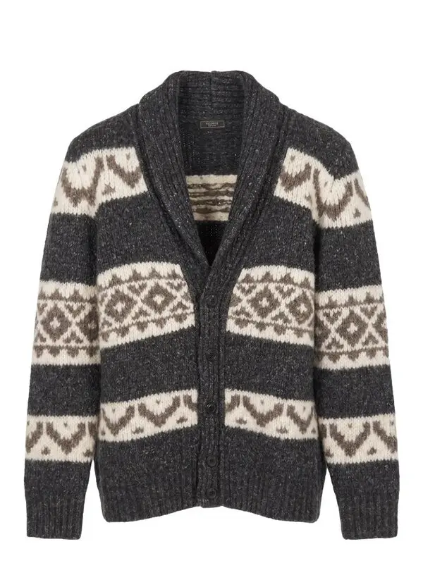Peserico Patterned-intarsia Shawl-collar Cardigan - Black