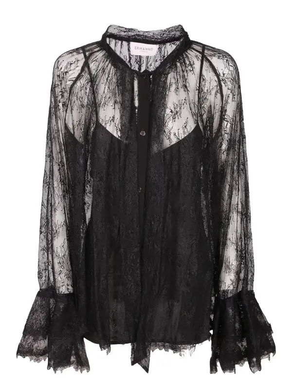 ERMANNO FIRENZE Lace Shirt With Ties - Black