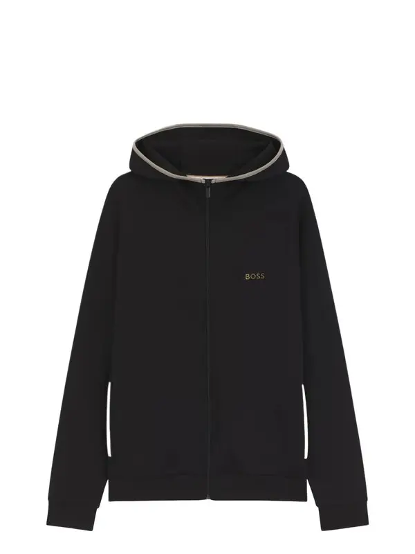 Hugo Boss Cotton-blend Zip-up Hoodie With Contrast Binding - Black