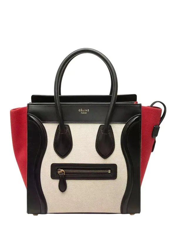 Celine 2015 Micro Tricolor Canvas And Leather Luggage Tote Handbag - White