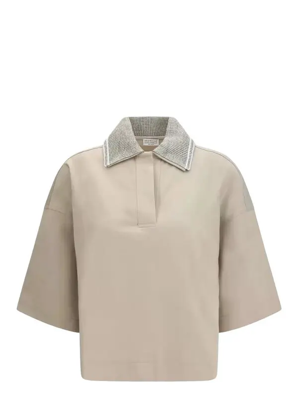 Brunello Cucinelli Ribbed-collar Boxy Polo Shirt - Neutrals