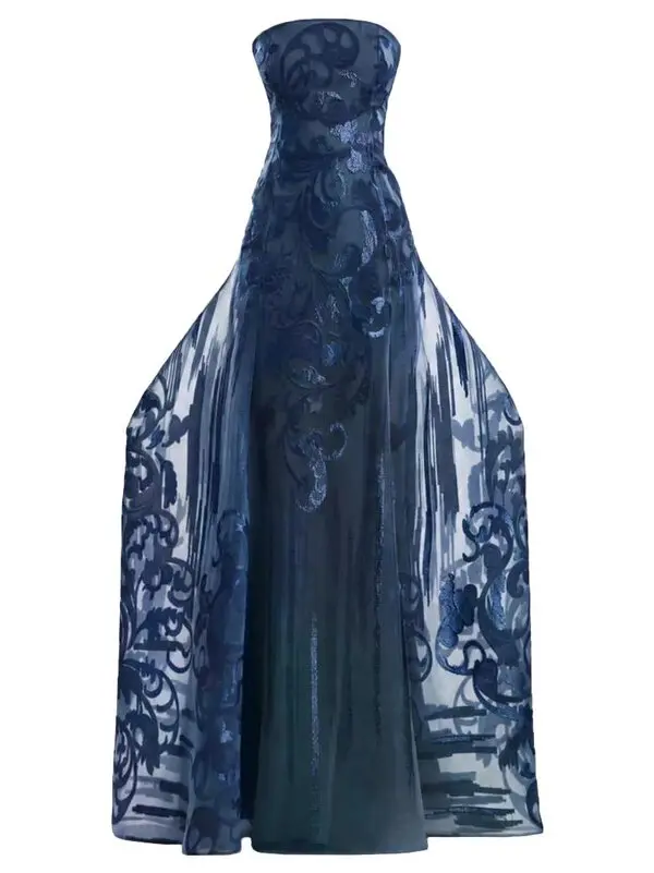 GEMY MAALOUF Strapless Jacquard Dress - Blue