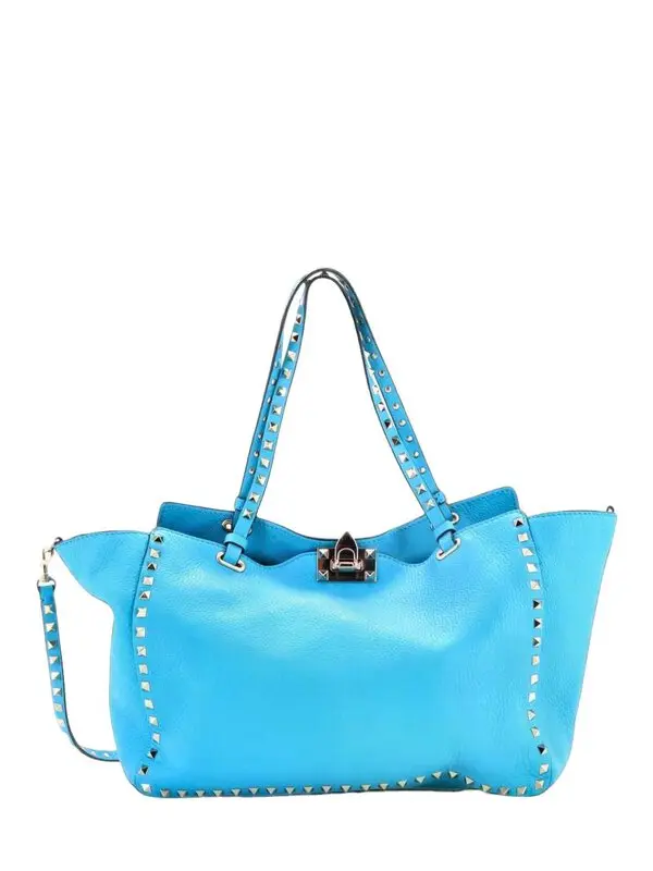 Valentino Garavani Rockstud Pebbled Leather Medium Tote Bag - Blue