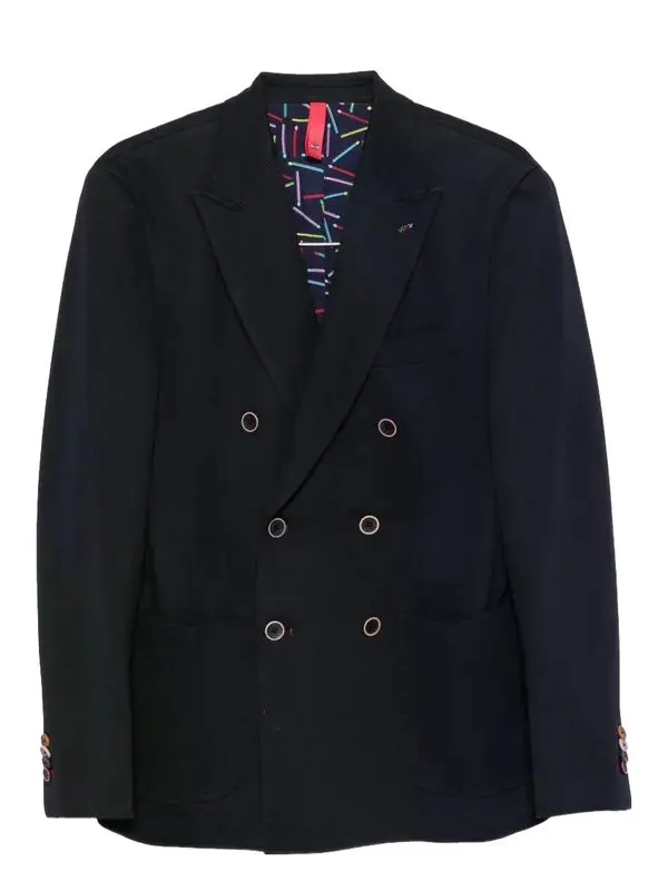 MANUEL RITZ Double-breasted Piquè Blazer - Blue
