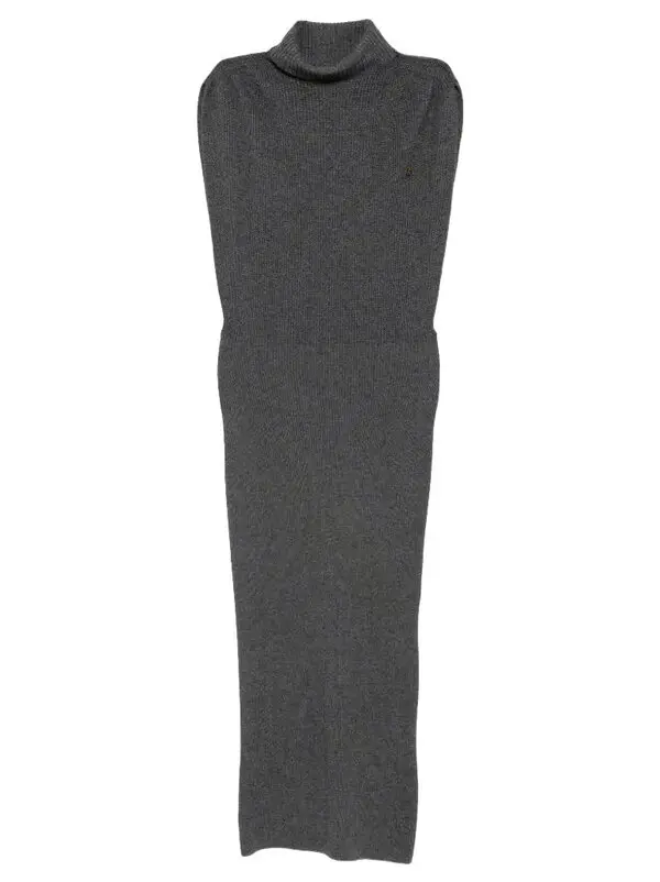 TWINSET Ribbed-knit Roll-neck Midi Dress - Grey