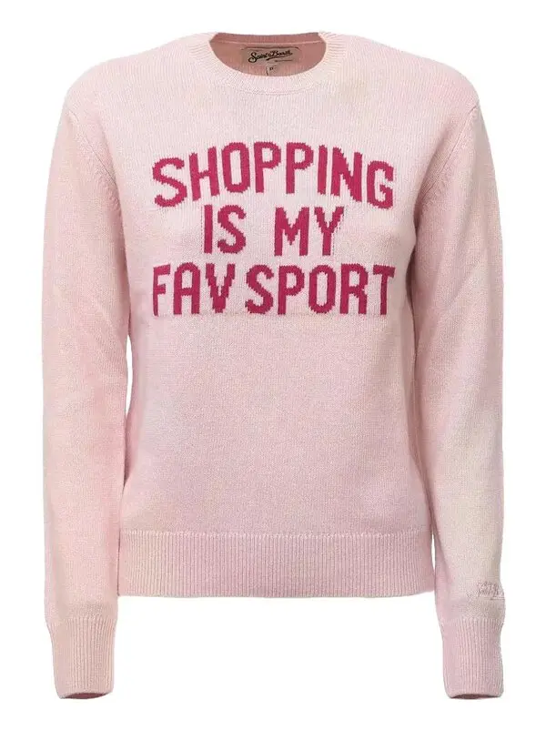 MC2 SAINT BARTH New Queen Crewneck Knit Sweater With Shopping Is My Fav Sport Embroidery - Pink