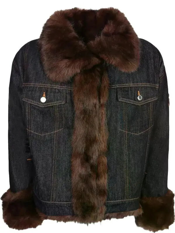 ERMANNO FIRENZE Faux-fur Trim Denim Jacket - Blue