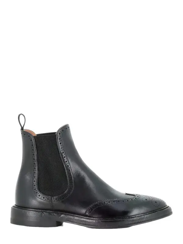 ALBERTO FASCIANI Brogue-detail Leather Chelsea Boots - Black