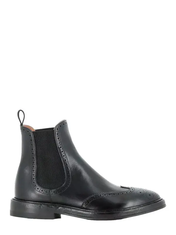 ALBERTO FASCIANI Brogue-detail Leather Chelsea Boots - Black