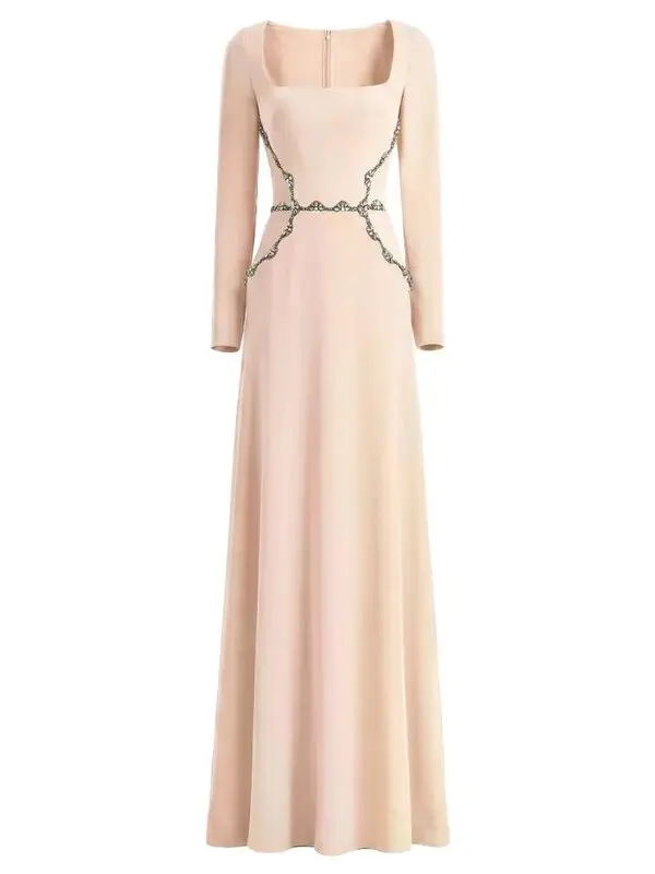 GEMY MAALOUF Beaded-waist Square-neck Dress - Neutrals