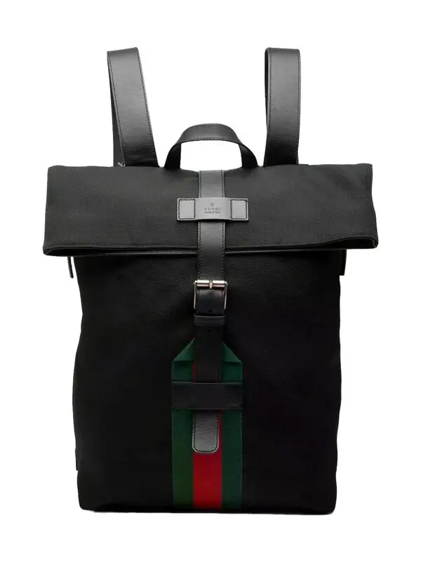 Gucci 2000-2015 Canvas Techno Web Fold Over Backpack - Black