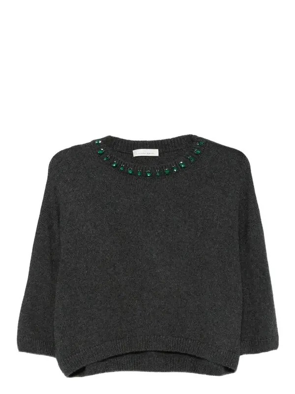 Liviana Conti Crystal-embellished Knitted Sweater - Grey