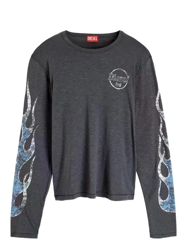DIESEL® Long-sleeve T-shirt In Slub Jersey With Crack Print - Grey