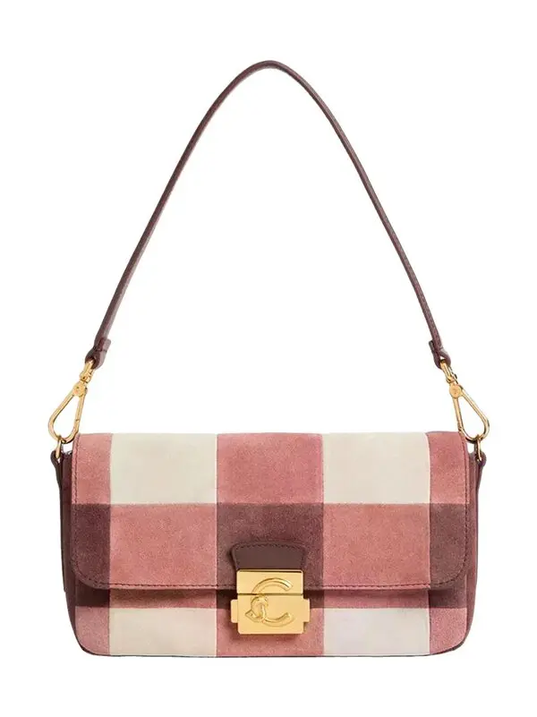 COCCINELLE Medium C-me Lock Check-pattern Shoulder Bag - Pink
