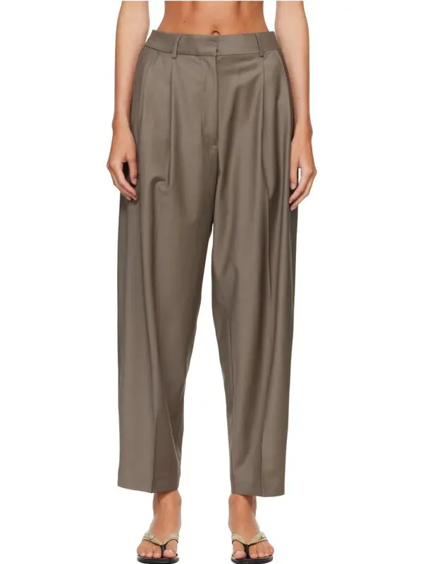CORDERA Virgin Wool Masculine Barrel Trousers - Taupe