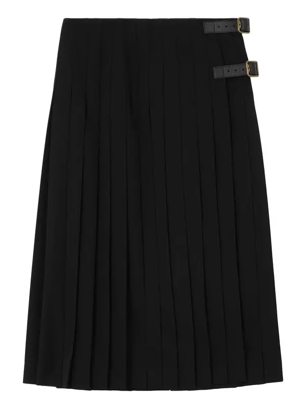 Burberry Wool Pleated Kilt Midi Skirt - Black