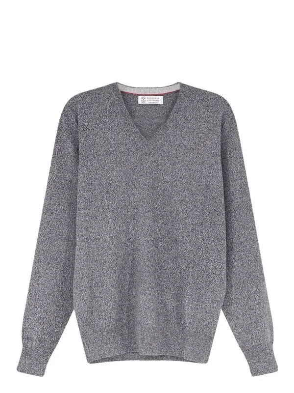 Brunello Cucinelli V-neck Ribbed Knitted Jumper - Gray