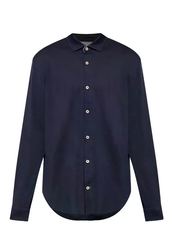 Eleventy Pique-knit Long-sleeve Shirt - Blue