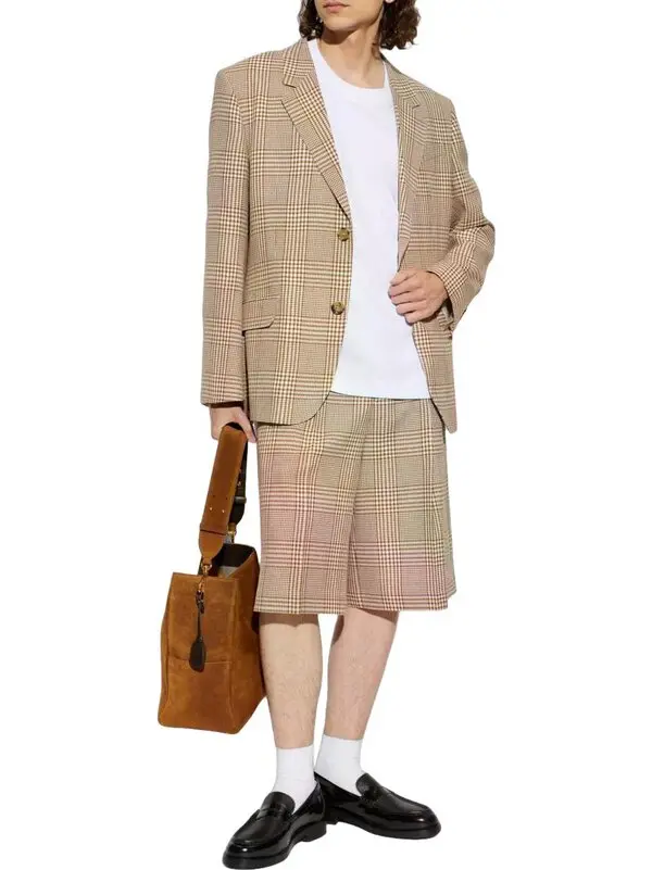 AMI Paris Checked Single-breasted Wool Blazer - Brown