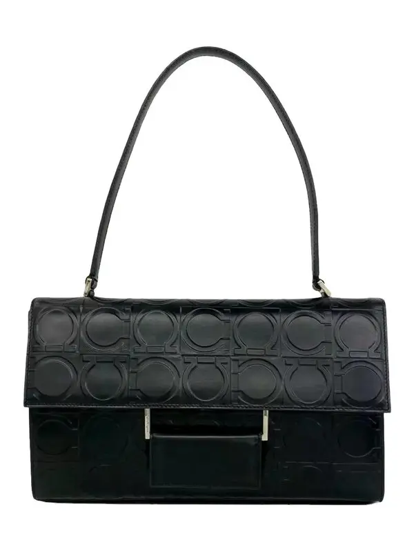 FERRAGAMO 2000-2026 Gancini Embossed Shoulder Bag - Black
