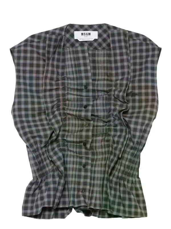 MSGM Ruffled Check Shirt - Grey