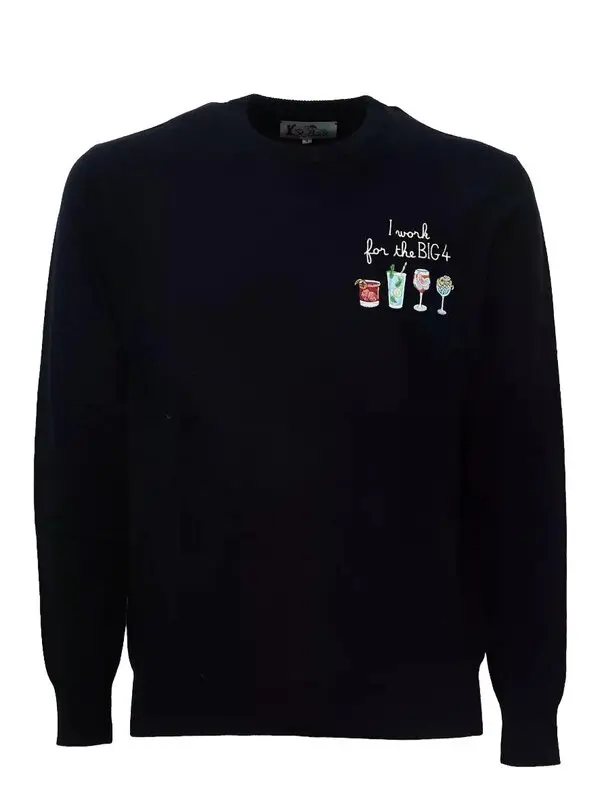 MC2 SAINT BARTH Nnavy Heron Light Wool And Cashmere Blend Crewneck Sweater With Big 4 Embroidery - Blue