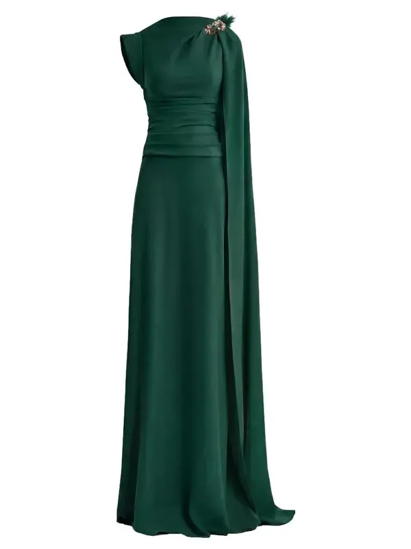GEMY MAALOUF Feather-embellished Ruched Gown - Green