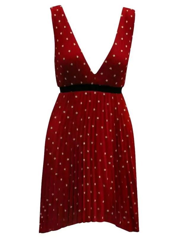 Maje Relina V-neck Pleated Dress - Red