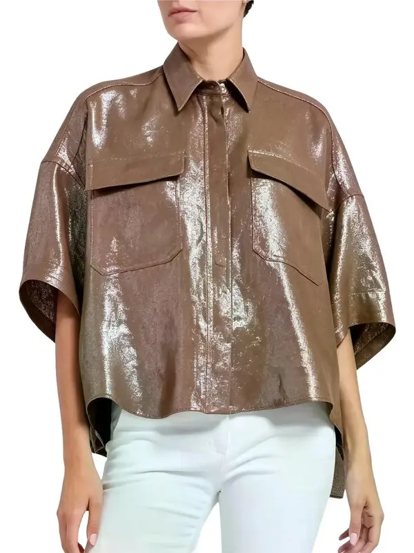 Brunello Cucinelli Metallic-effect Short-sleeve Shirt - Brown