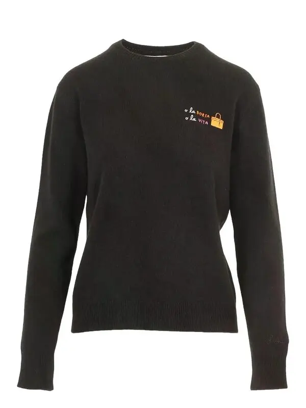 MC2 SAINT BARTH New Queen Wool And Cashmere Blend Crewneck With O La Borsa O La Vita Embroidery - Black