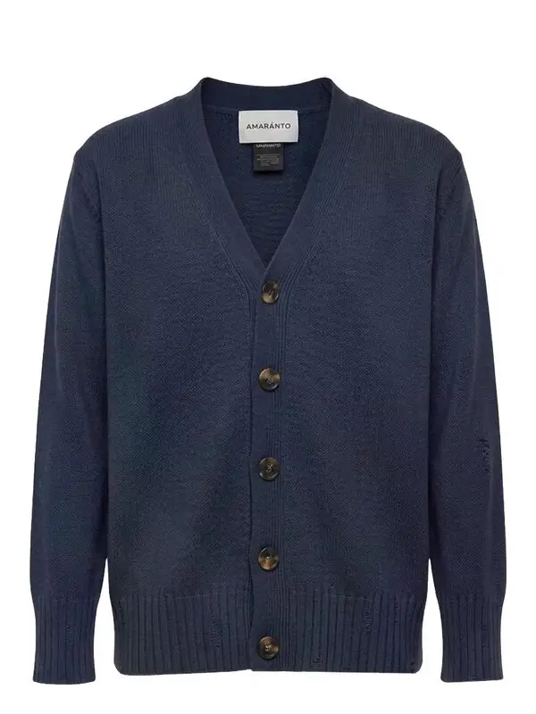 AMARANTO Distressed V-neck Cardigan - Blue