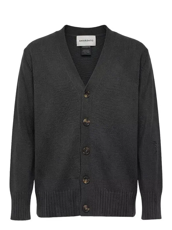 AMARANTO Distressed V-neck Cardigan - Grey