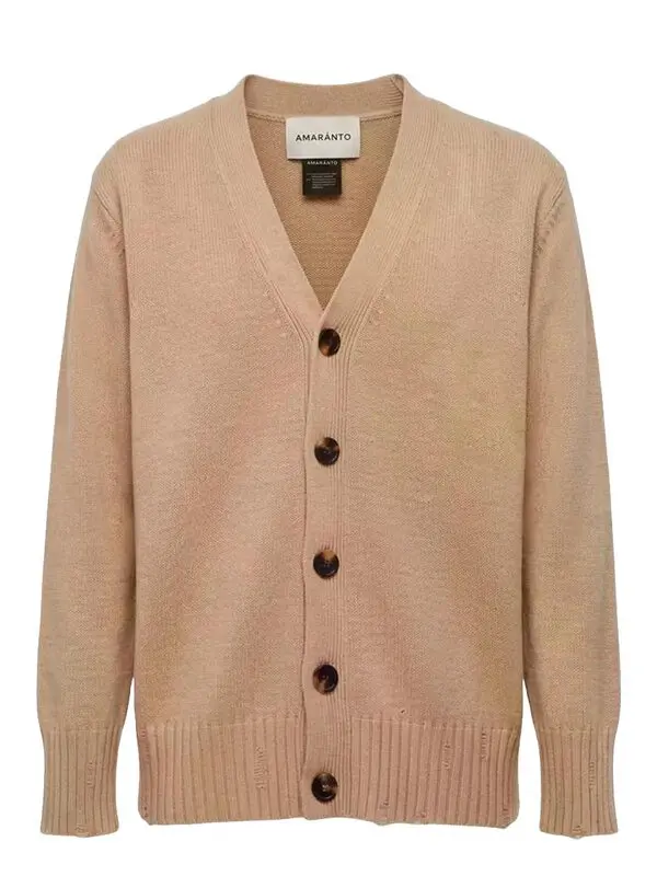 AMARANTO Distressed V-neck Cardigan - Brown