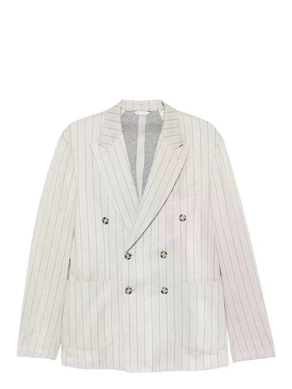 MANUEL RITZ Double-breasted Regimental-stripe Blazer - Neutrals