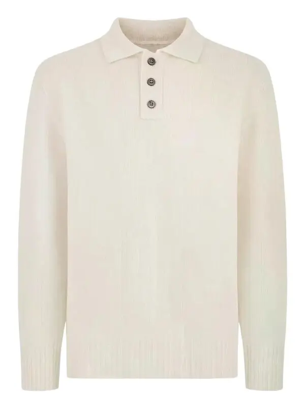 AMARANTO Long-sleeved Polo Sweater - Neutrals