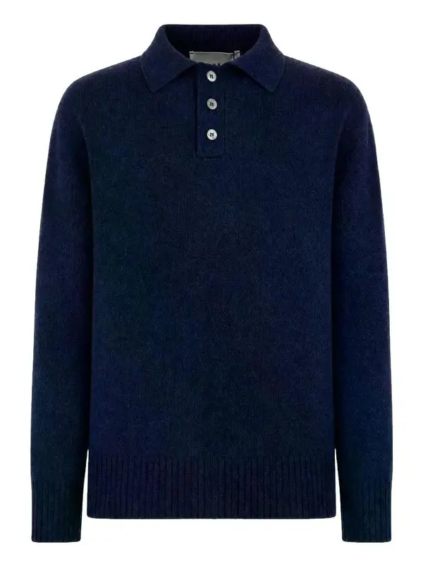 AMARANTO Button-placket Polo-collar Sweater - Blue