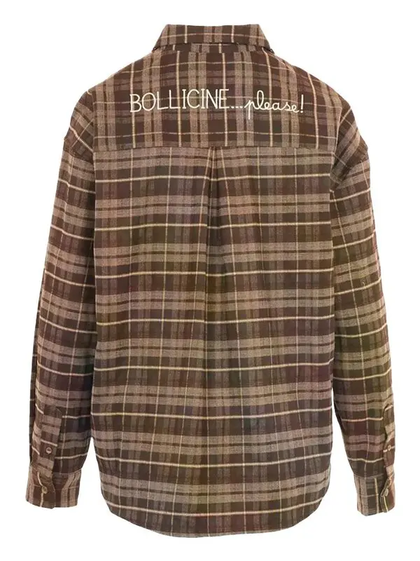 MC2 SAINT BARTH Gigy Check-pattern Embroidered-slogan Shirt - Brown