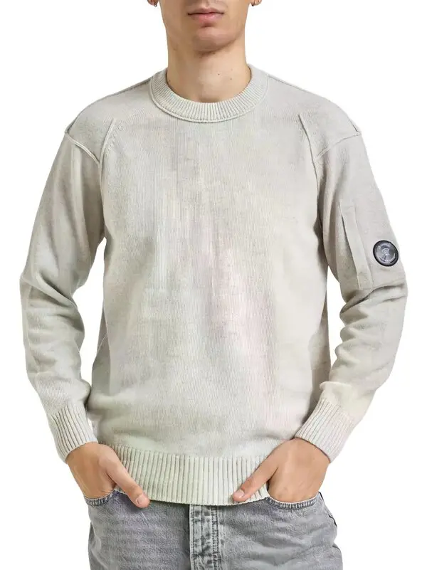 C.P. COMPANY Lambswool Lens Crewneck Contrast Sweater - Neutrals