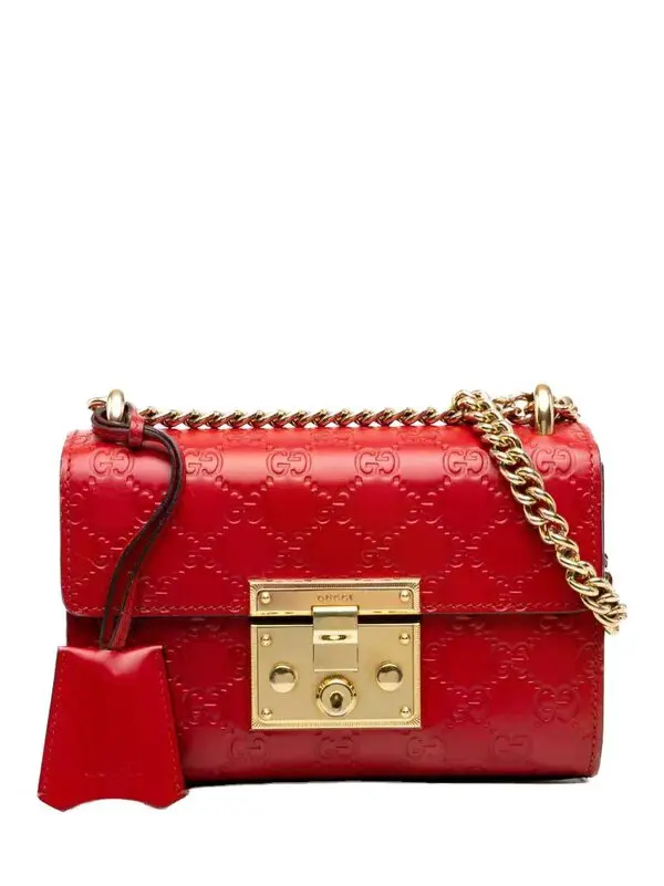 Gucci 2016-2026 Small Guccissima Padlock Crossbody Bag - Red