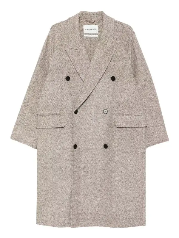 AMARANTO Double-breasted Herringbone-pattern Coat - Neutrals