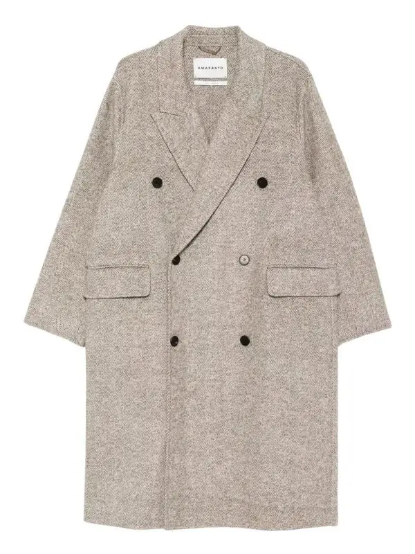 AMARANTO Double-breasted Herringbone-pattern Coat - Neutrals