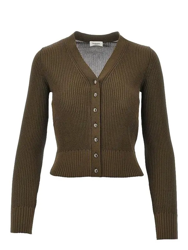 Saint Laurent Ribbed Vicoe Cardigan - Green