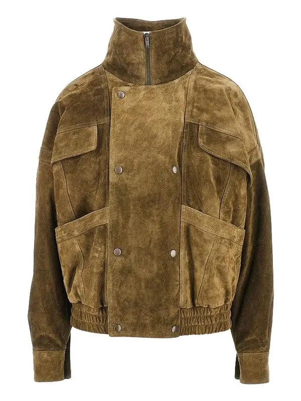 Saint Laurent Oversized Suede Leather Bomber Jacket - Khaki