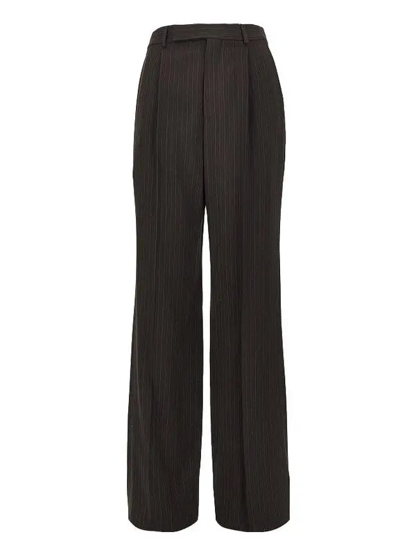 Saint Laurent Pinstriped Crepe Pants - Brown