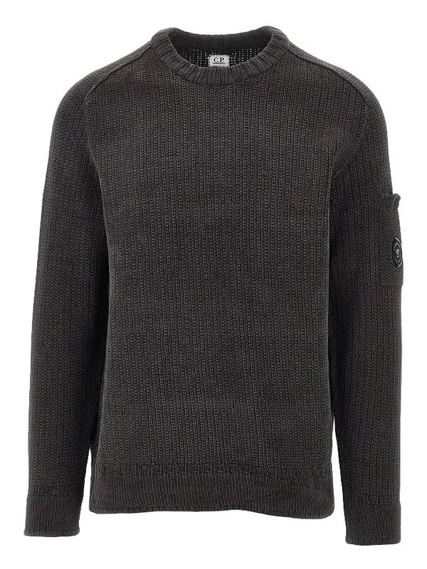 C.P. COMPANY Cotton Chenille Crewneck Sweater An - Black