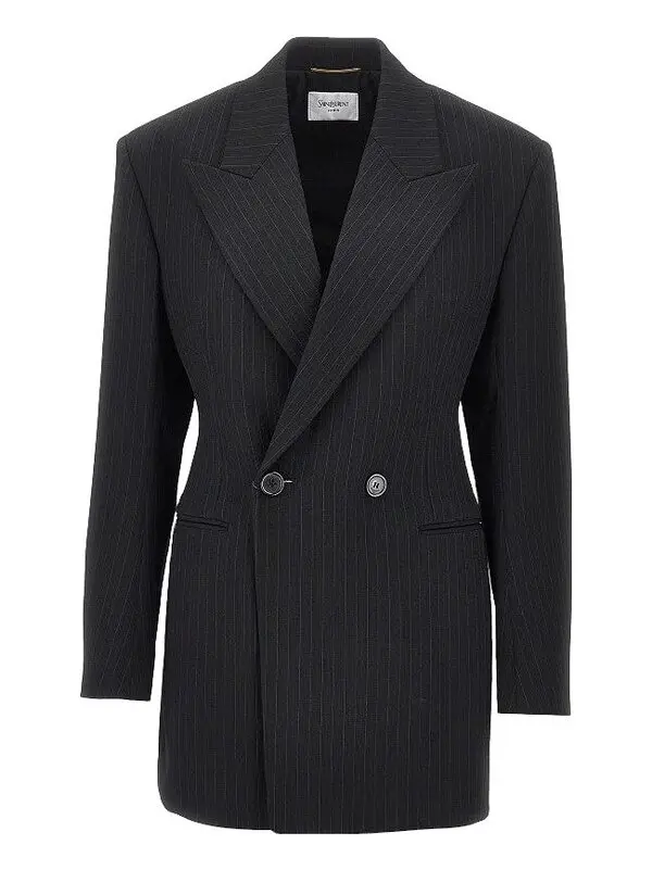Saint Laurent Pinstriped Wool-blend Double-breasted Jacket - Black