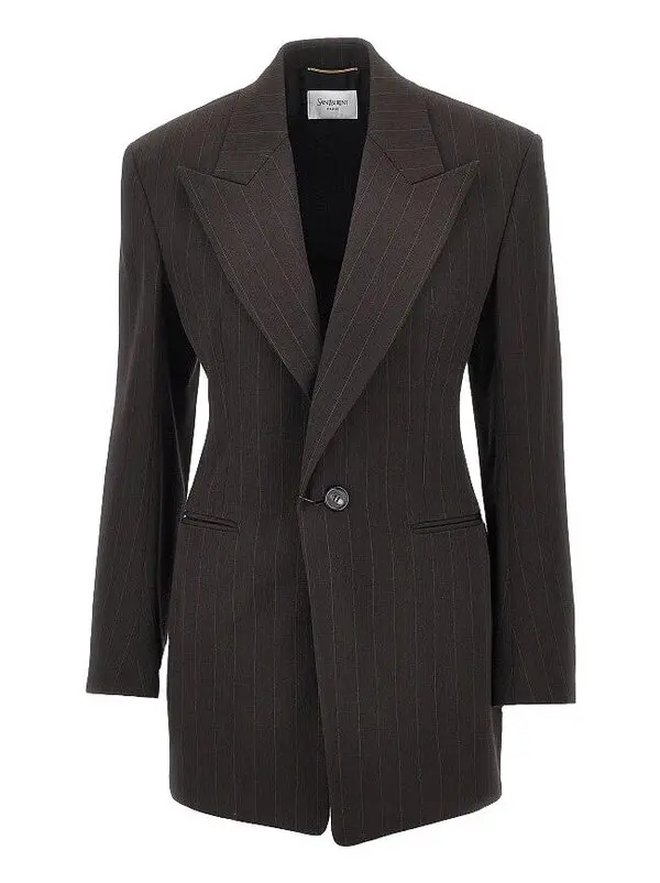 Saint Laurent Pinstriped Wool Single-breasted Jacket - Brown
